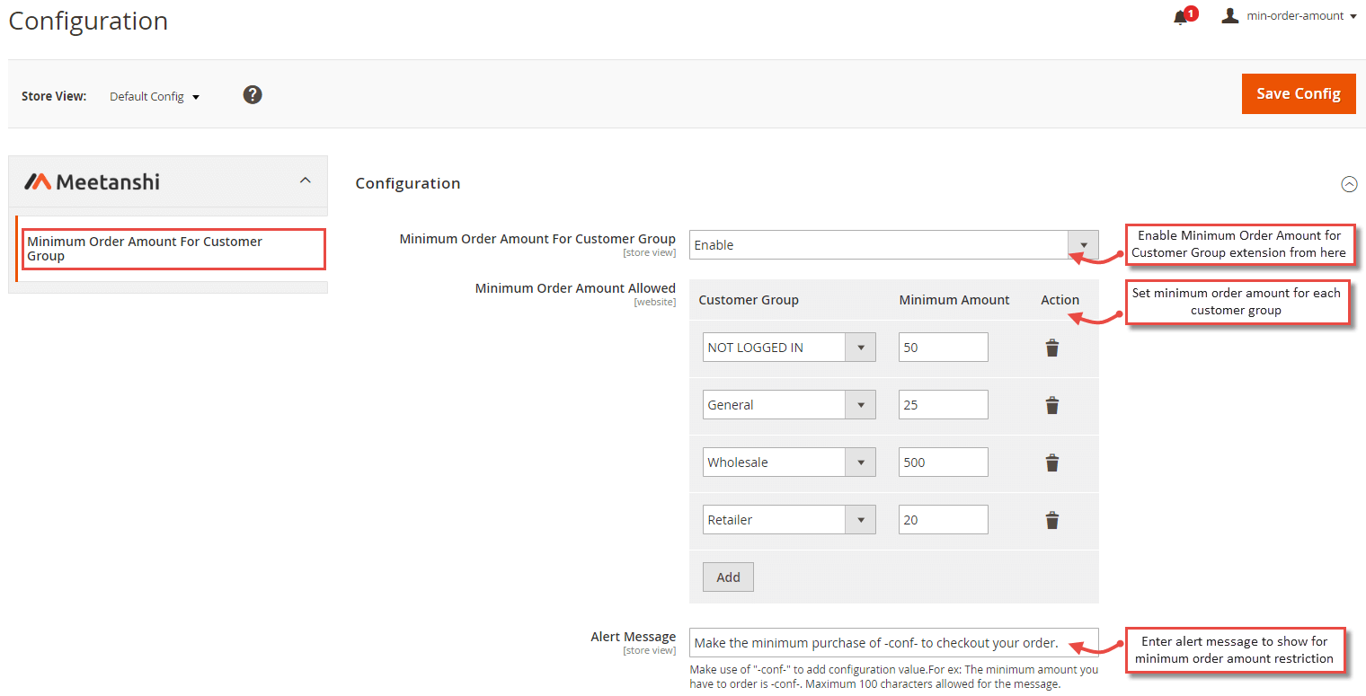 Magento 2 Minimum Order Amount For Customer Group Extension