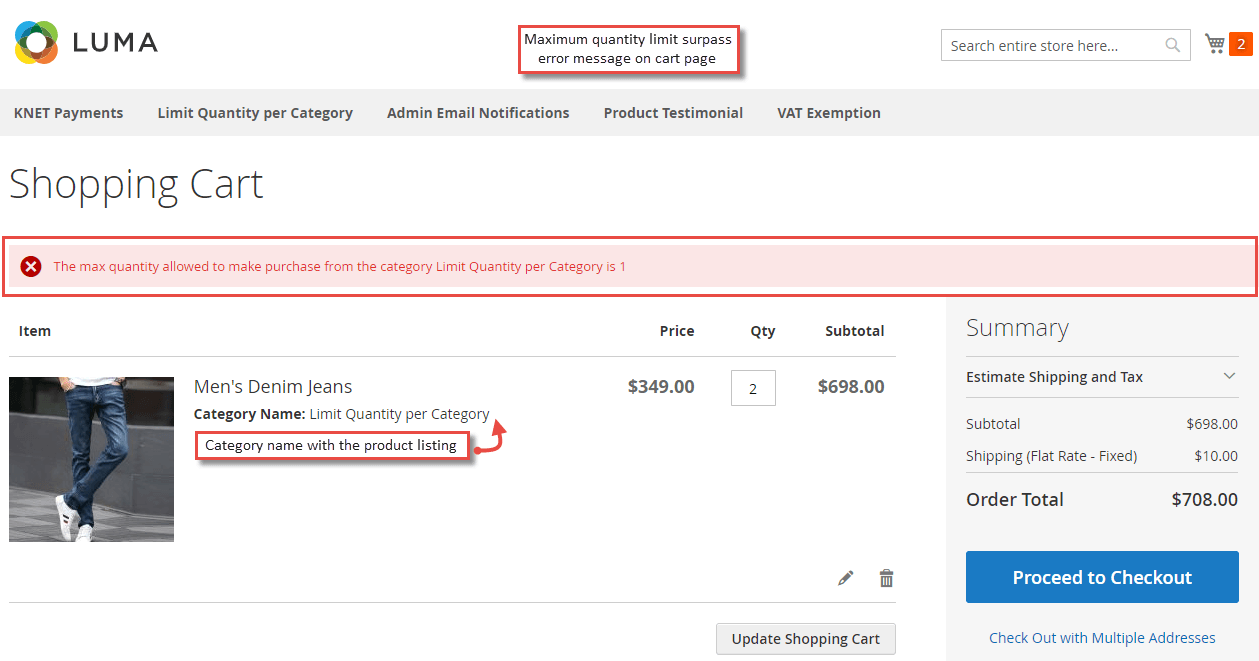 Magento 2 Limit Quantity Per Category Extension - Meetanshi