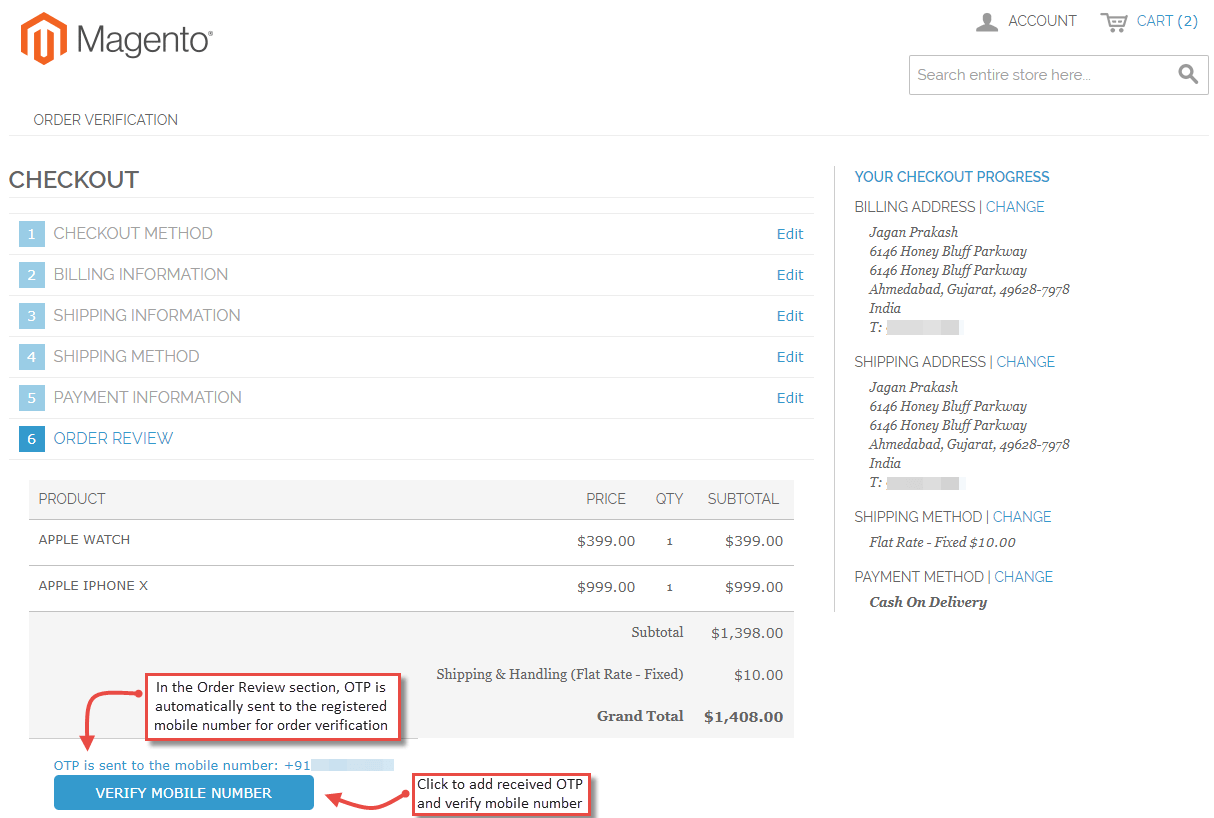Magento Order Verification - Validate Magento Orders using OTP